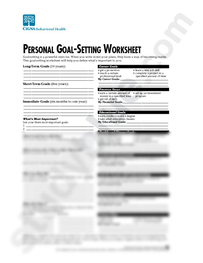 Personal Goal Setting Worksheet The Best Worksheets Image | Free ...