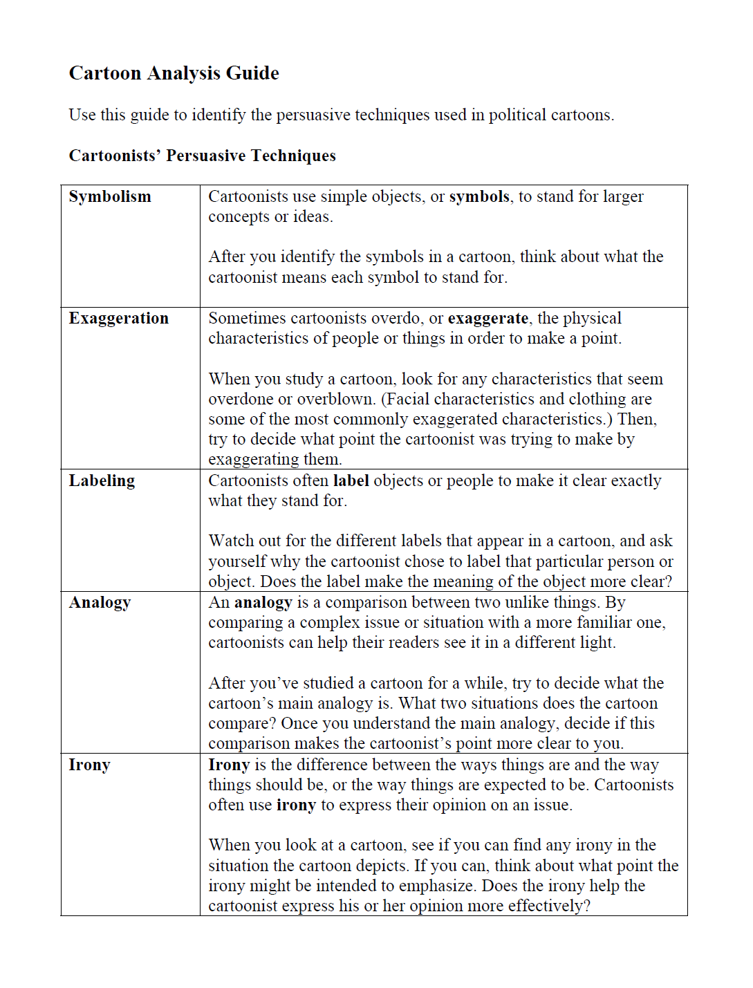 Propaganda Techniques Worksheets
