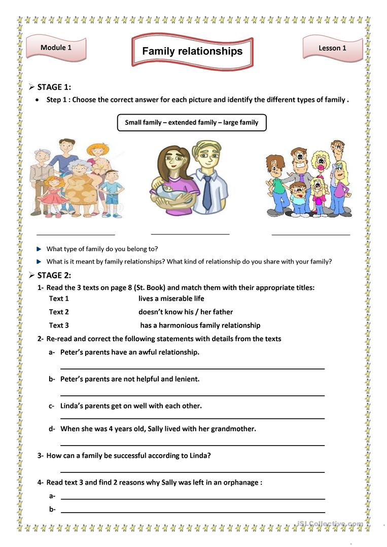 Worksheets Family Relationships