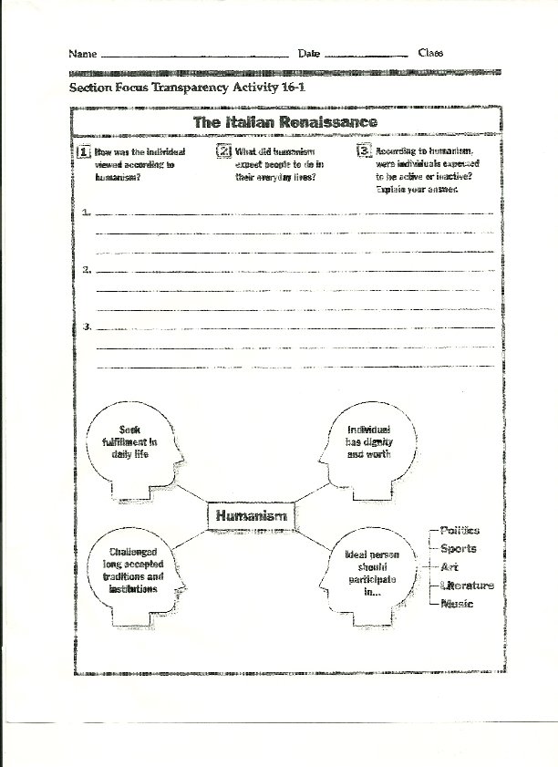 Italian Renaissance Worksheets