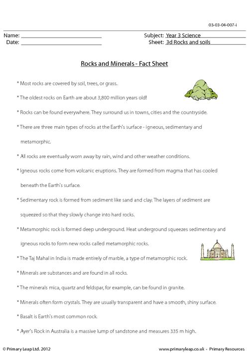 Rocks And Minerals | Free Worksheets Samples
