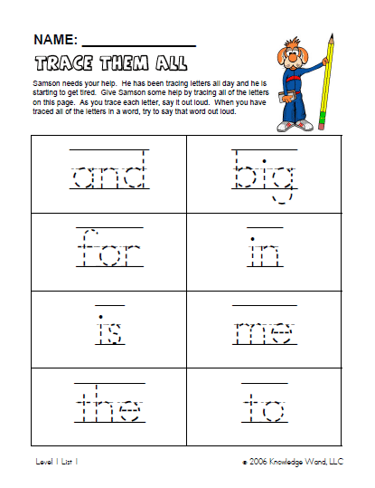 Sight Words Tracing Worksheets For Kindergarten 171800 | Free ...