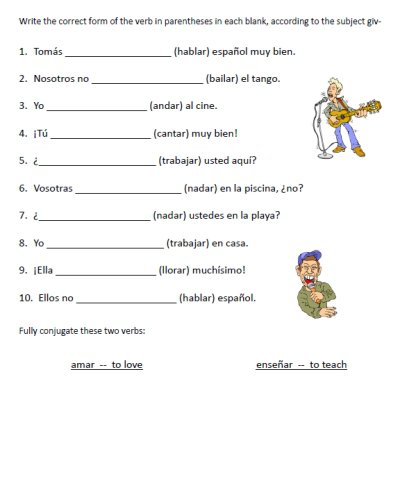 Spanish Verbs Worksheets