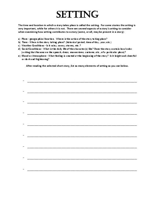 Elements Of A Short Story Worksheets