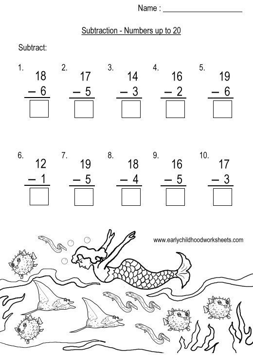 Subtraction Worksheets Within 20