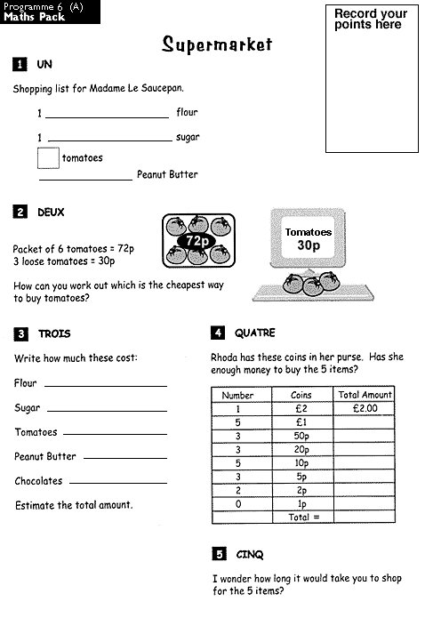 At The Supermarket Worksheets