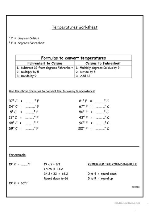 Temperature Conversion Worksheet Temperature Conversion Worksheet ...
