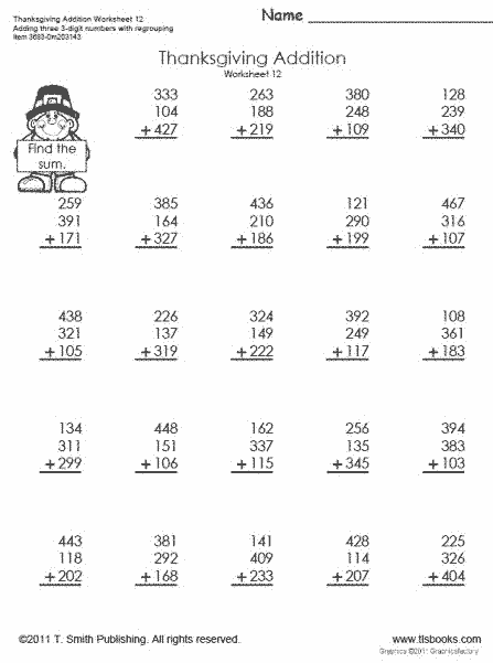 4th Grade Thanksgiving Math Worksheets