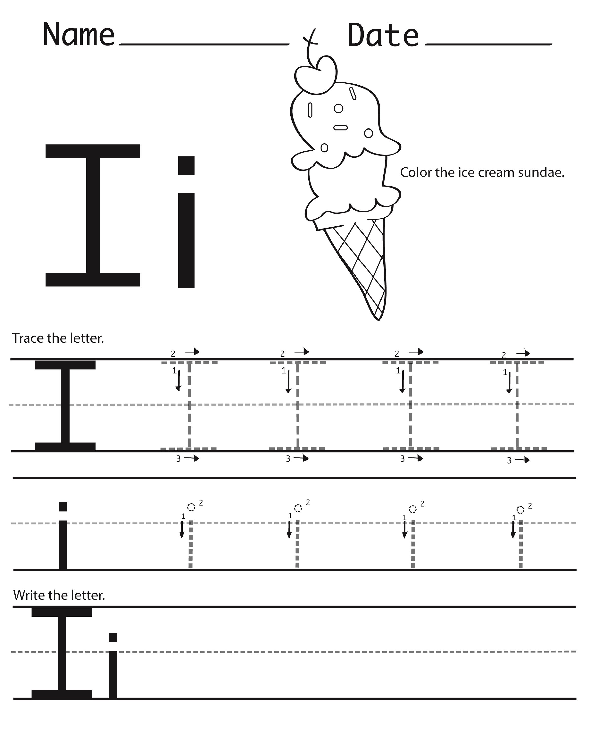 Letter I Preschool Worksheets