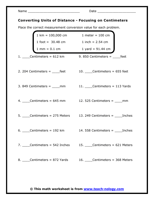Metric Measurement Conversion Worksheets