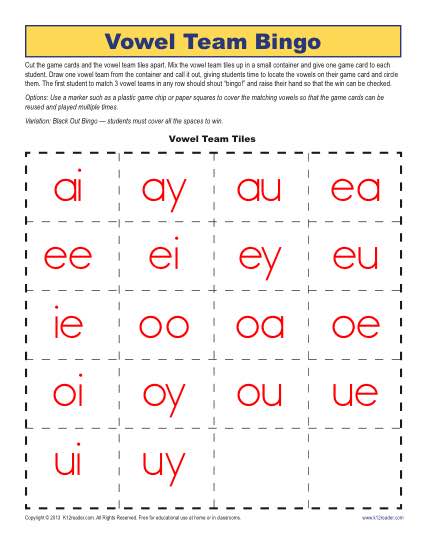 Vowel Team Bingo | Free Worksheets Samples