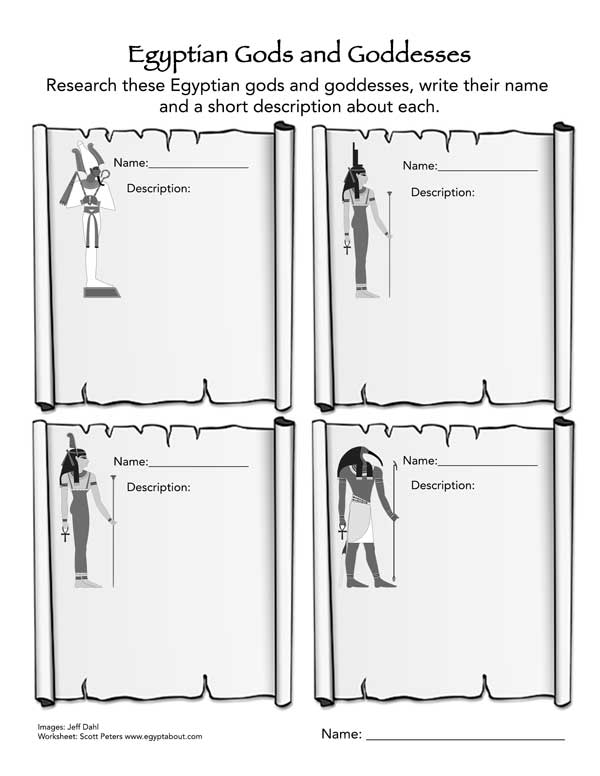 Egyptian Gods And Goddesses Worksheets