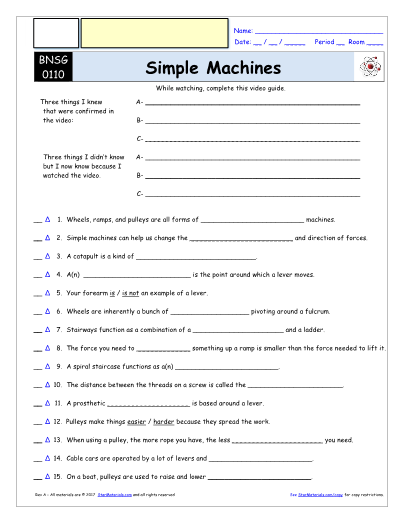 Bill Nye Simple Machines Worksheets