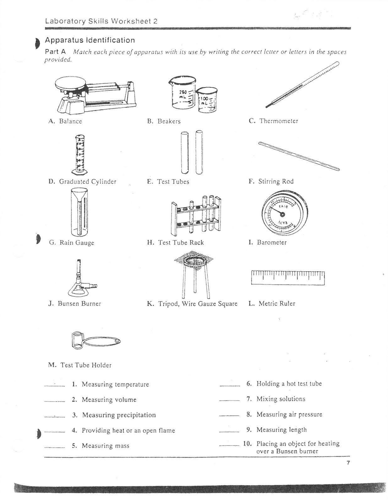 Identify Lab Equipment Worksheets