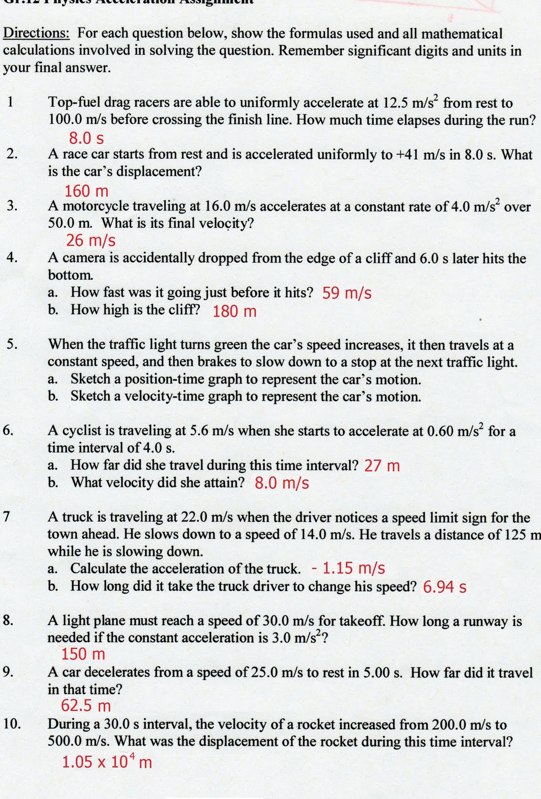 Accelerated Motion Worksheets Answers