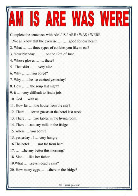 Am Is Are Was Were Worksheet | Free Worksheets Samples