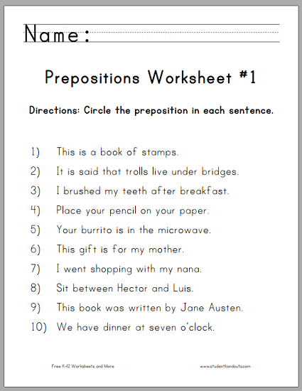 Circle The Prepositions Worksheets | Free Worksheets Samples