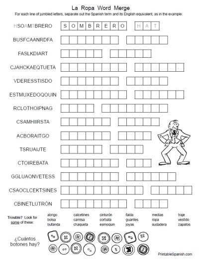 Spanish Clothing Worksheets