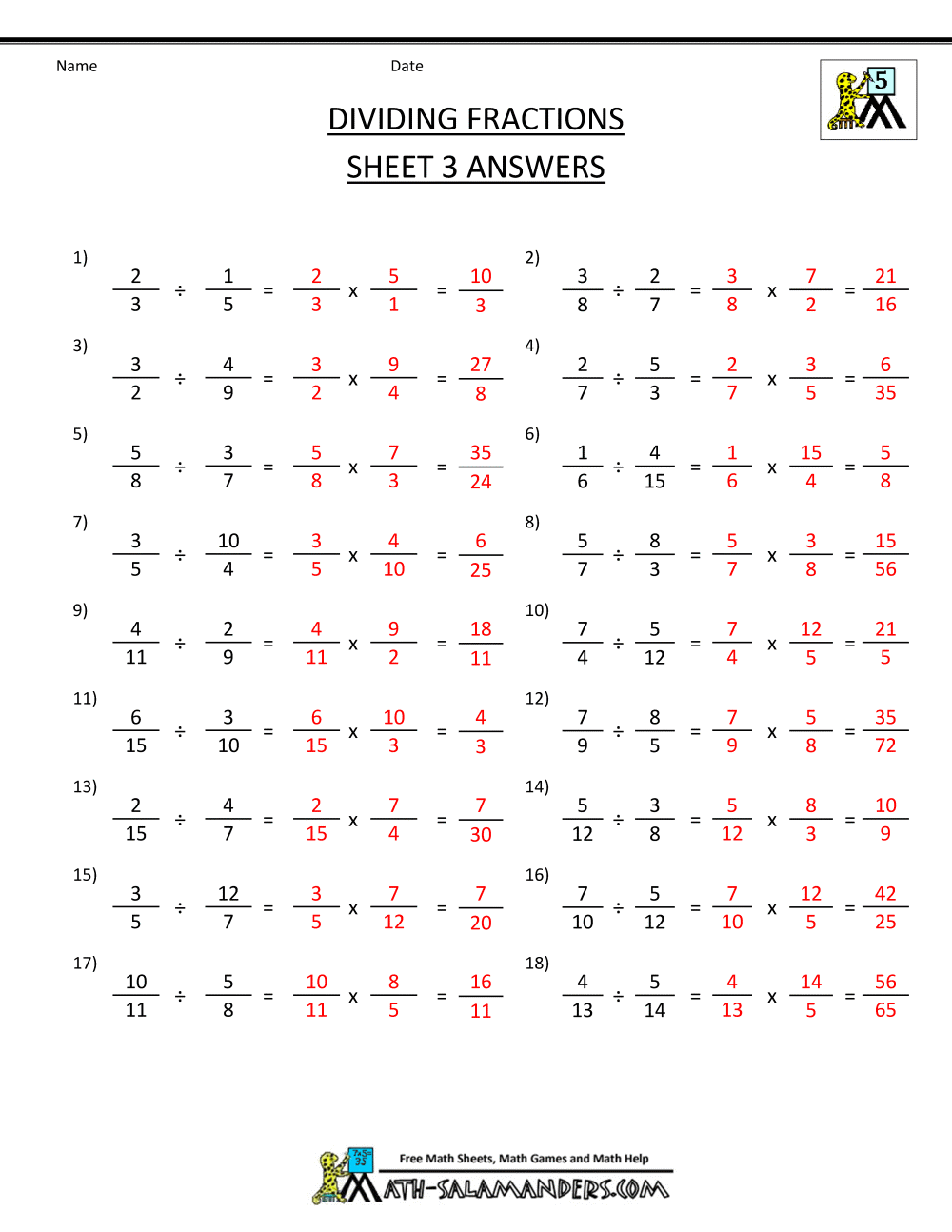 Collection Of Fraction Division Worksheets With Answers | Free ...