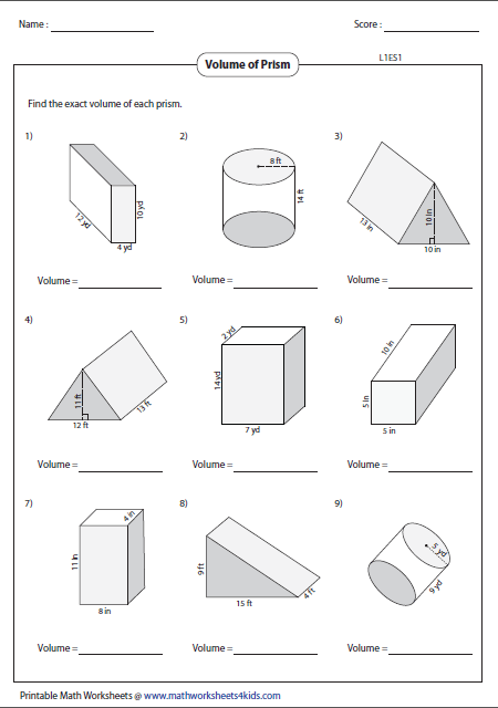 Volume Math Worksheets