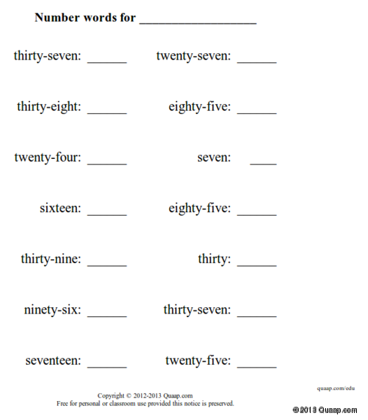 Math Number Names Worksheets