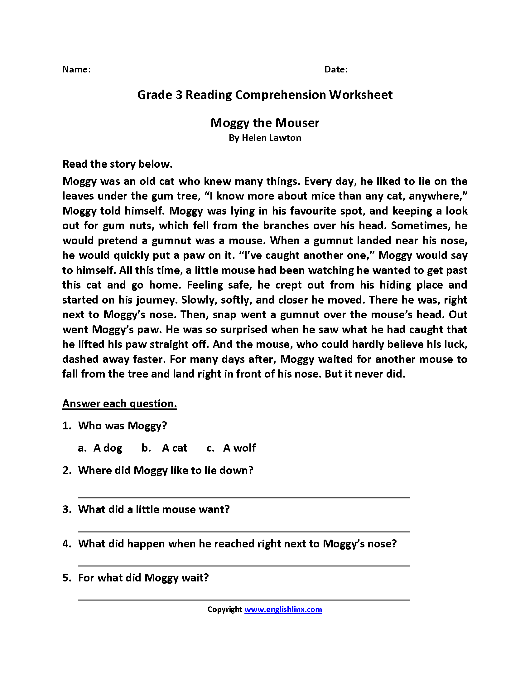 Collection Of Printable 3rd Grade Reading Stories | Free Worksheets Samples