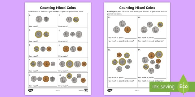 Counting Mixed Coins Worksheet Activity Sheet | Free Worksheets Samples