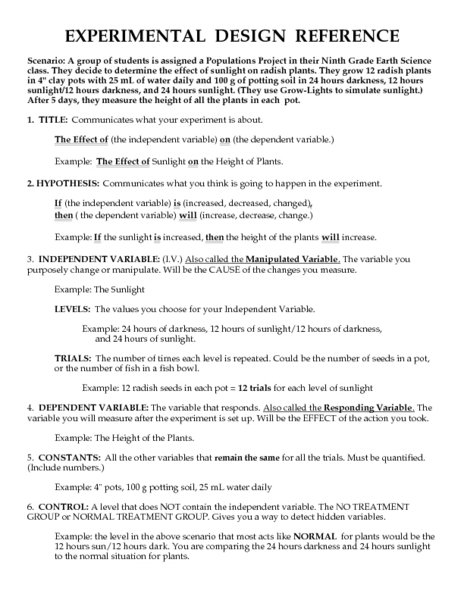 Design An Experiment Worksheets