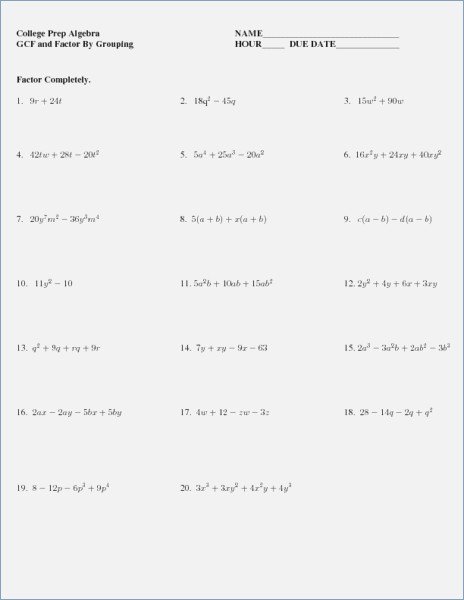 Factoring Gcf Worksheet Gcf Factoring Polynomials Worksheet 1 | Free ...