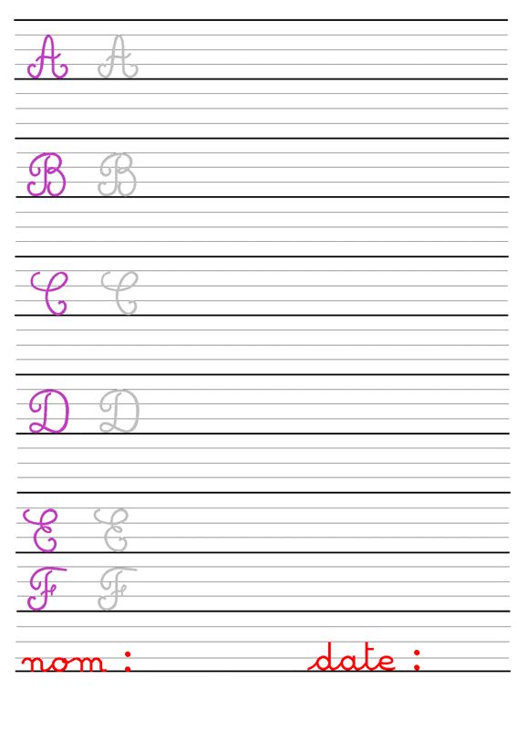French Cursive Writing Worksheets