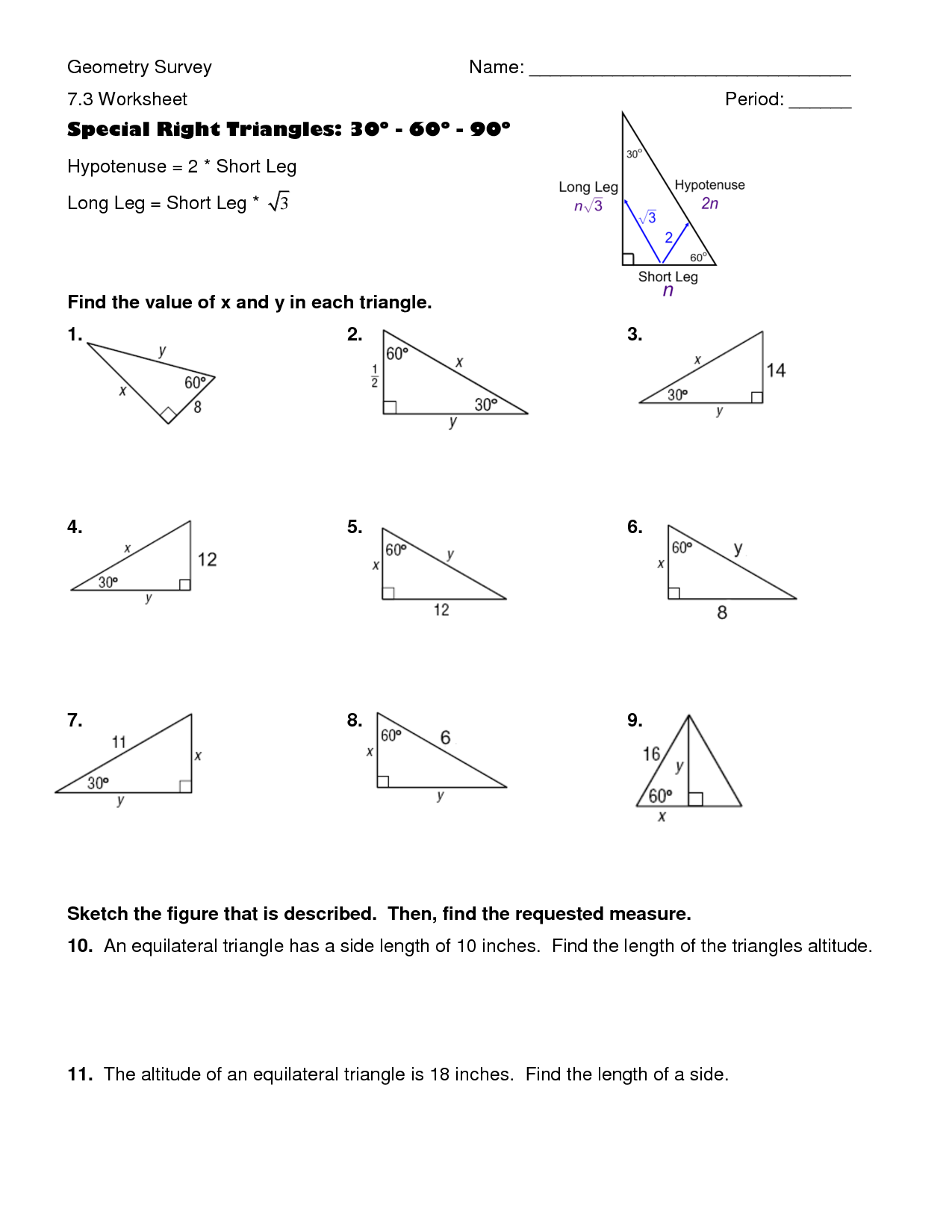 Special Right Triangles Worksheets With Answers
