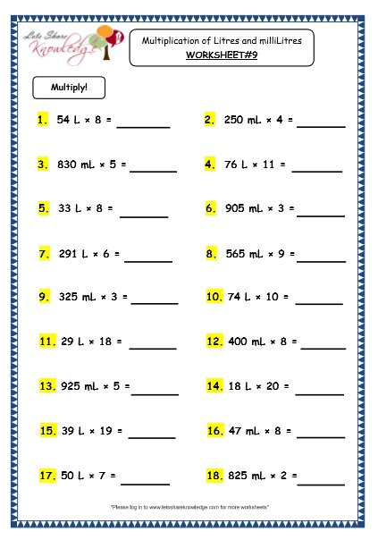Grade 3 Maths Worksheets (13 5 Measurement Of Capacity | Free ...