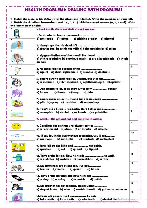 Health Problems Worksheets