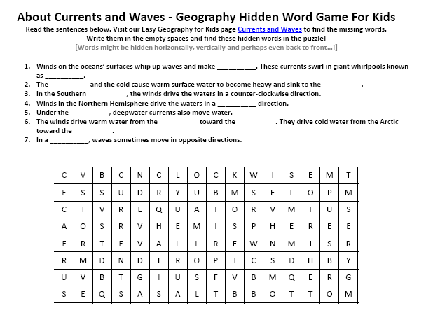 Ocean Waves Worksheets