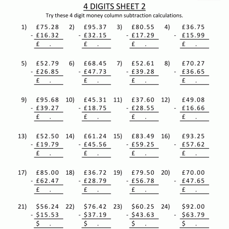 Math Subtraction Worksheets Column Money 3 Digits 2 | Free Worksheets ...