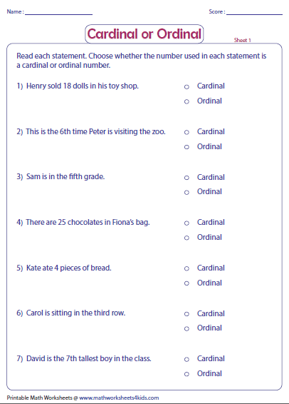 Ordinal Numbers Worksheets Grade 3
