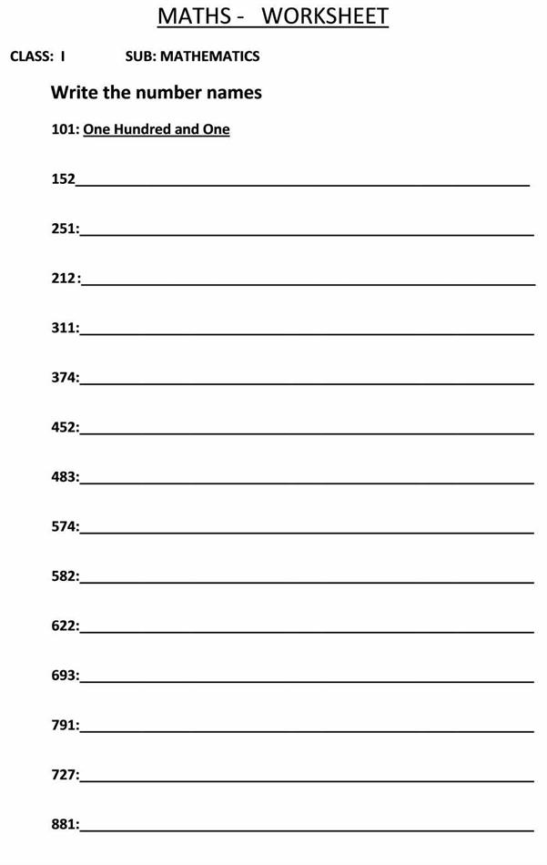 Math Number Names Worksheets