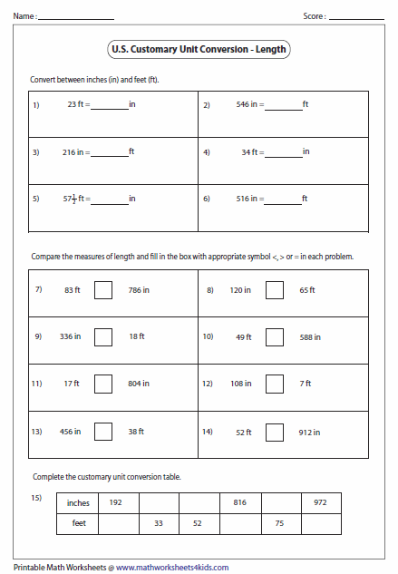 Converting Measurement Units Worksheets