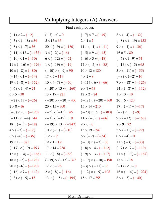 Integers Worksheets 7th Grade