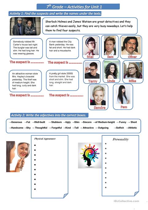 Appearance And Personality Adjectives Worksheets