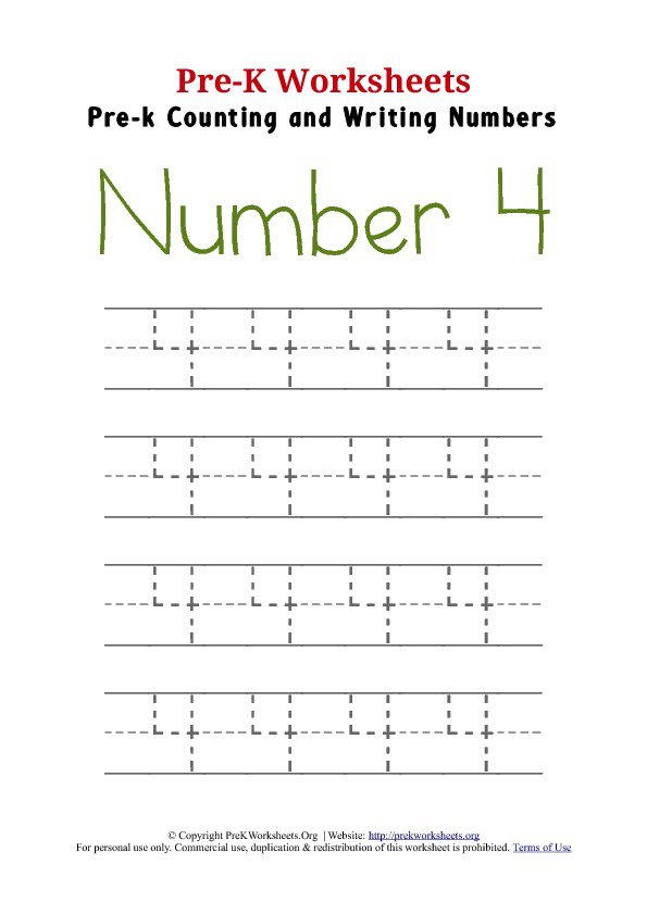 Number 4 Preschool Worksheets