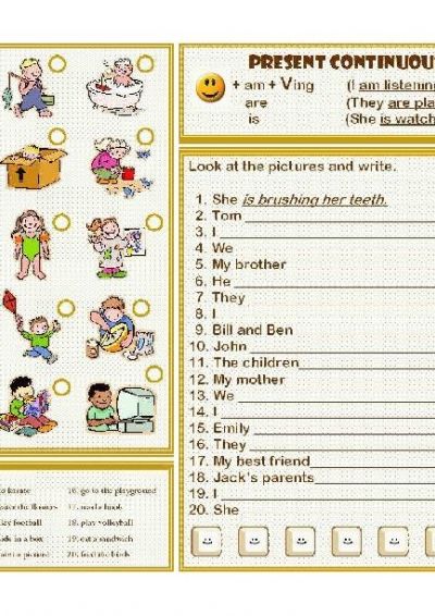 Present Continuous For Kids+worksheets Pdf