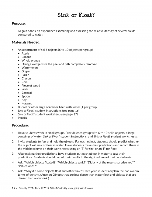 Relative Density Worksheets