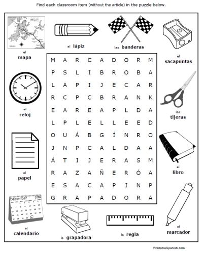 Spanish Classroom Objects Worksheets Puzzles Vocabulary Words Fun ...