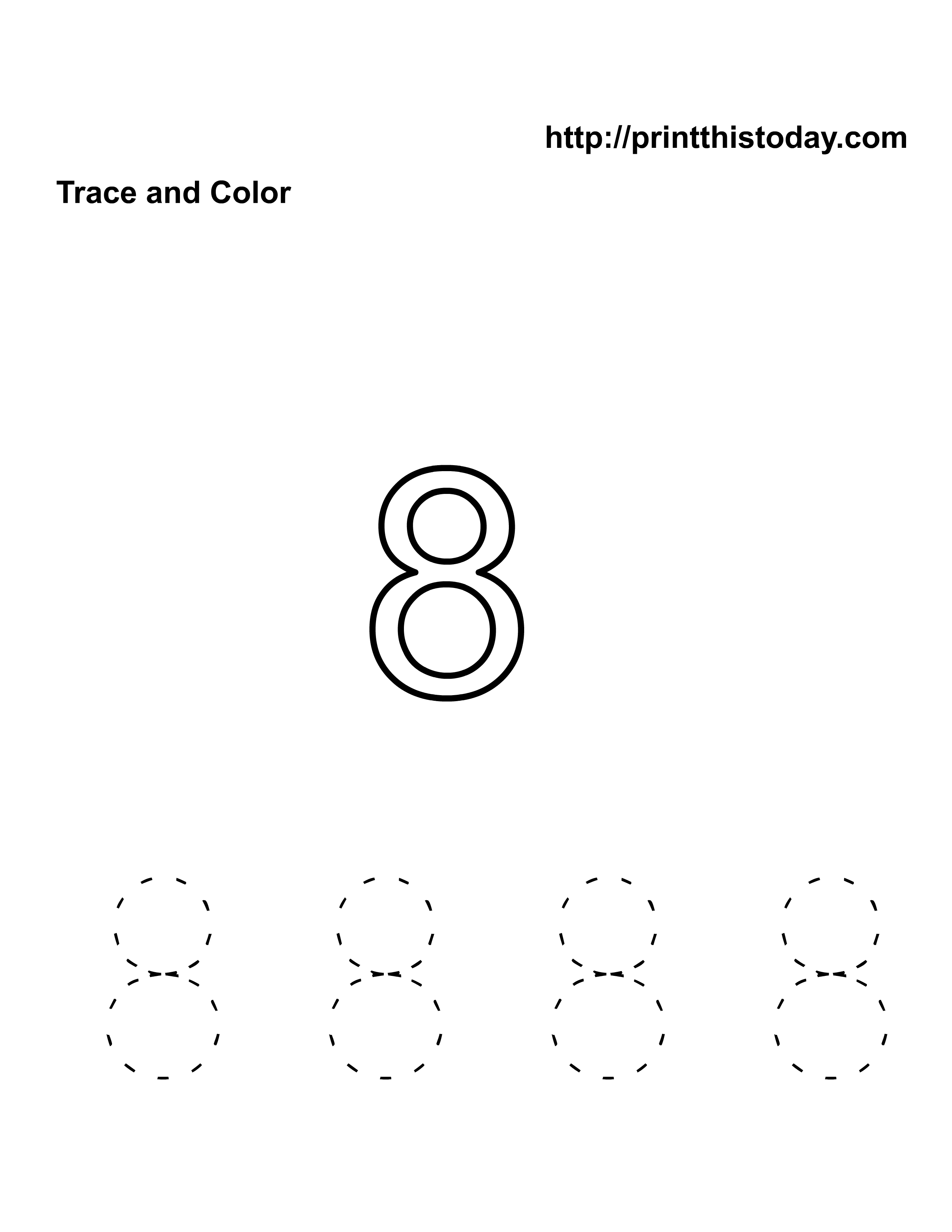 Tracing Number 8 Worksheets