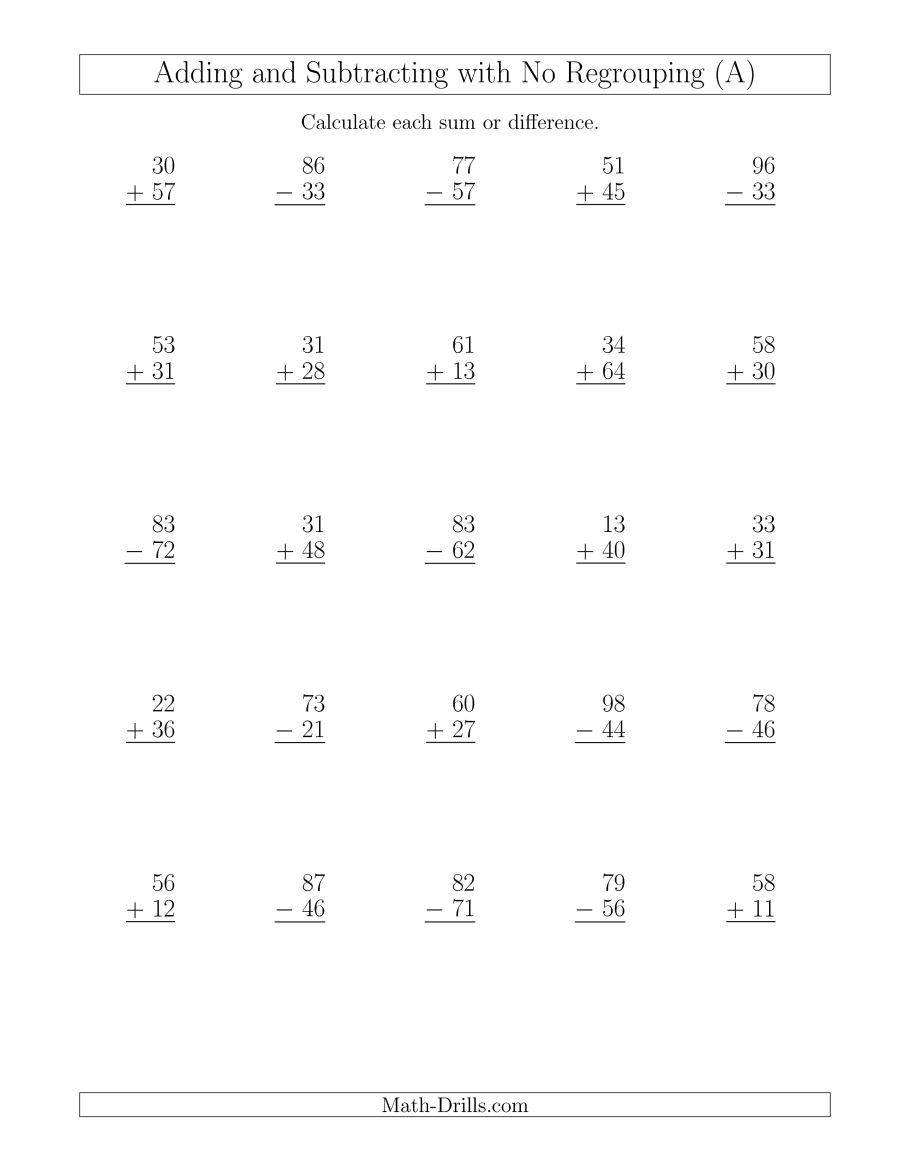 Two Digit Math Worksheets Without Regrouping 66503 | Free Worksheets ...