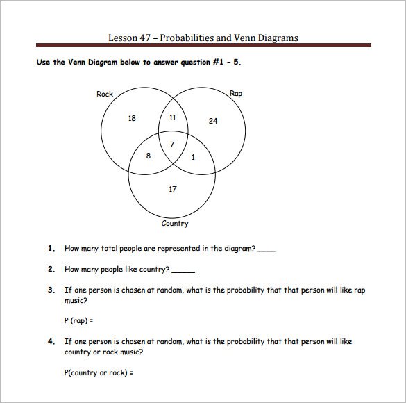Probability Venn Diagram Worksheets