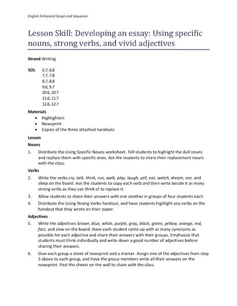 Vivid Adjectives Worksheets