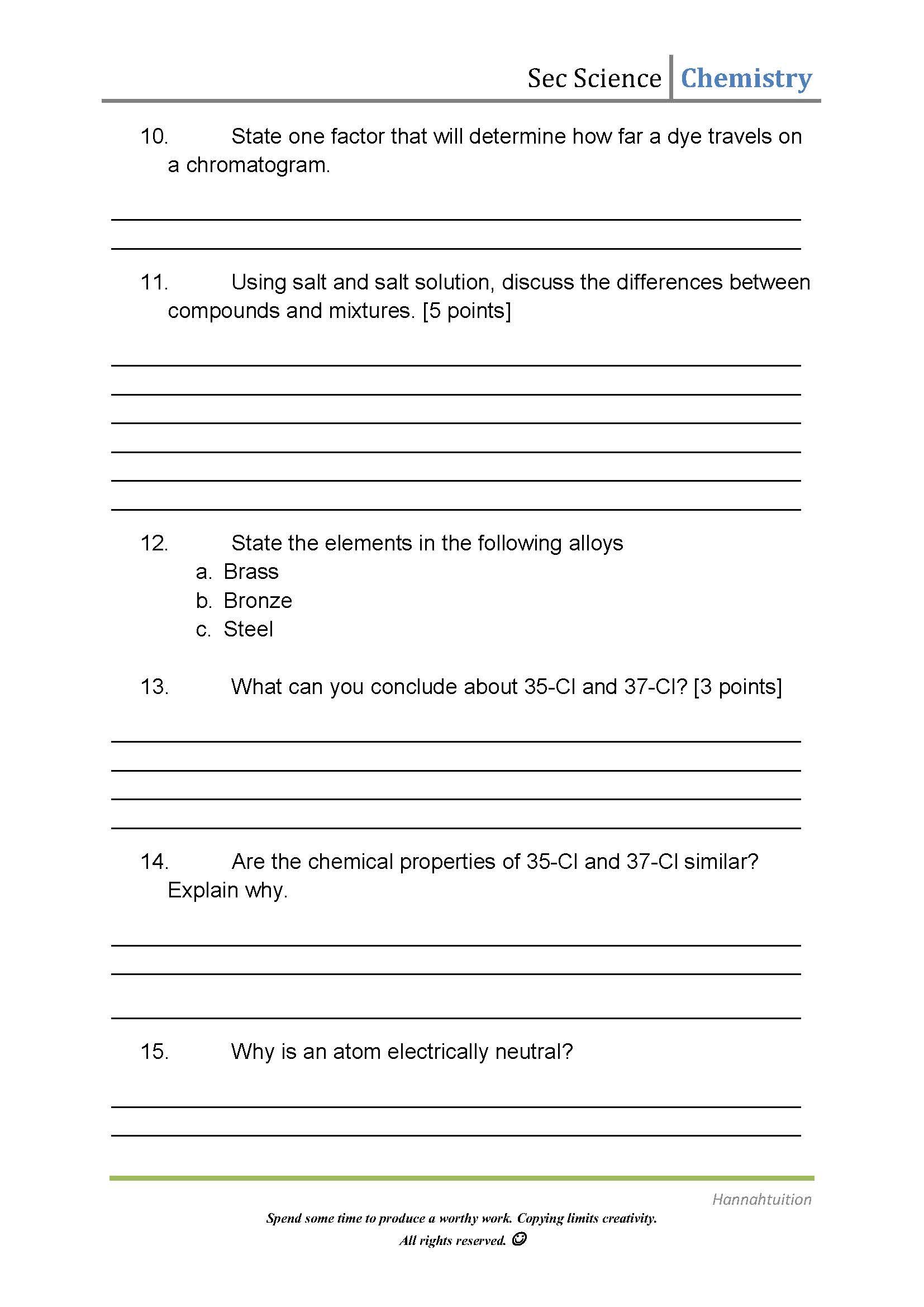 Separation Techniques Worksheets Answers