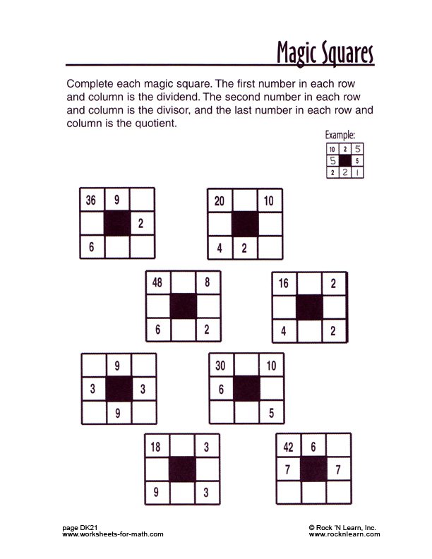Worksheets Addition Math Magic Squares 607932 | Free Worksheets Samples